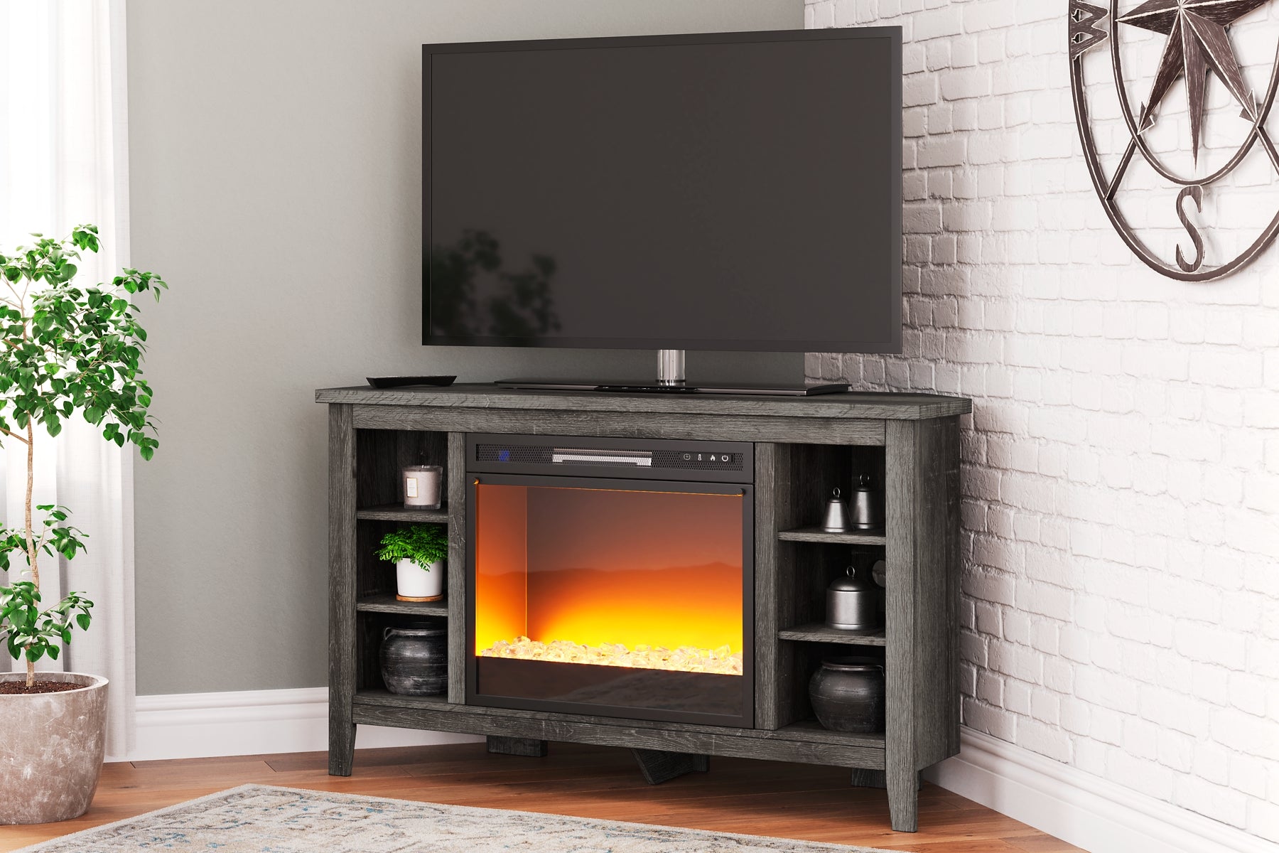 65 corner tv stand with fireplace store